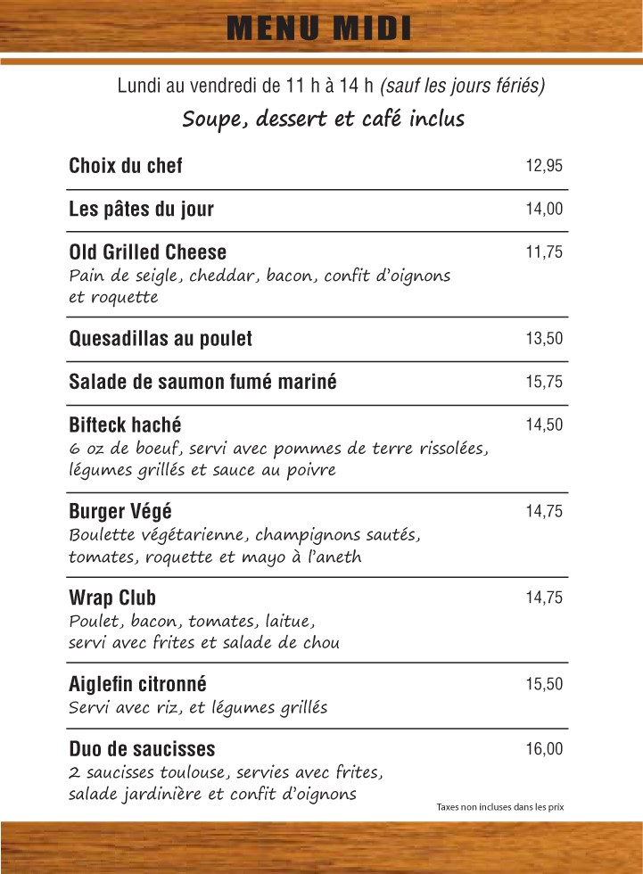 Menu midi - O'Centro