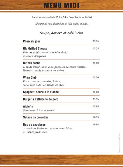 Menu midi - O'Centro